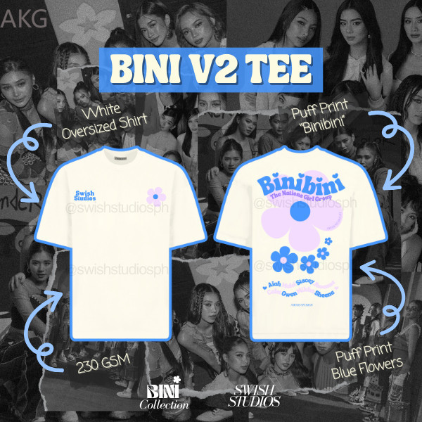 (Exclusive short sleeve)BINI V2 Tee-White Shirt (Purple and Blue Print ...