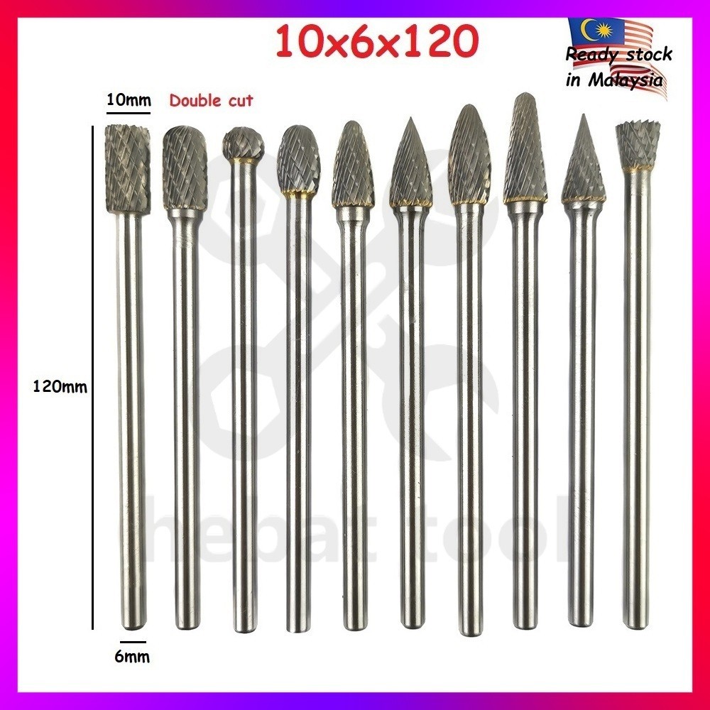1pcs 10x6x120mm Tungsten Carbide Burr 6mm Single Cut Double Cut Rotary ...
