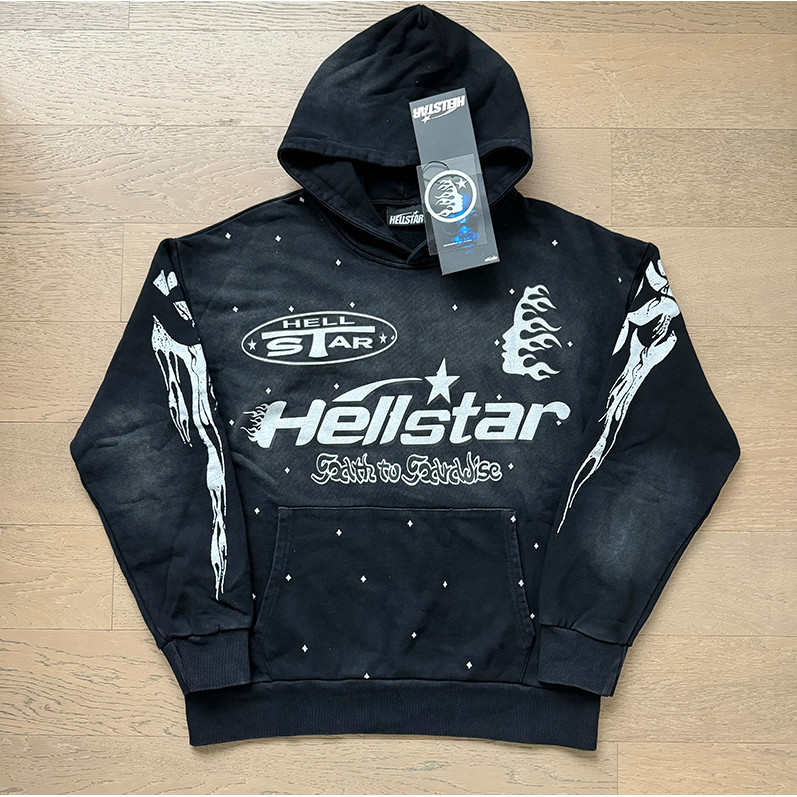 High street hoodie real shot Hellstar washing water to make old looped high retro long sleeved ...