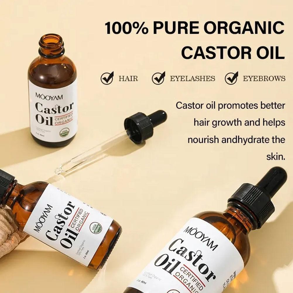 60ml Natural Castor Oil Hair Eyebrow Lashes Growth Serum Natural Hair