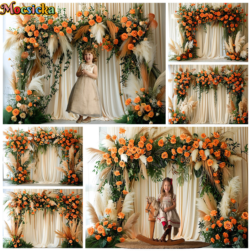 Background For Photography Orange Flower Curtain Wall Adult Kid ...
