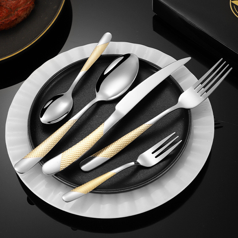 Stainless Steel Silver Gold Plated Spoon and Fork and Tea Spoon Dessert ...