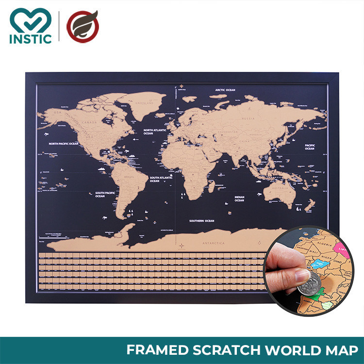 Frambie Scratch World Map With Frame | A1 Scratchable Travel World Map ...