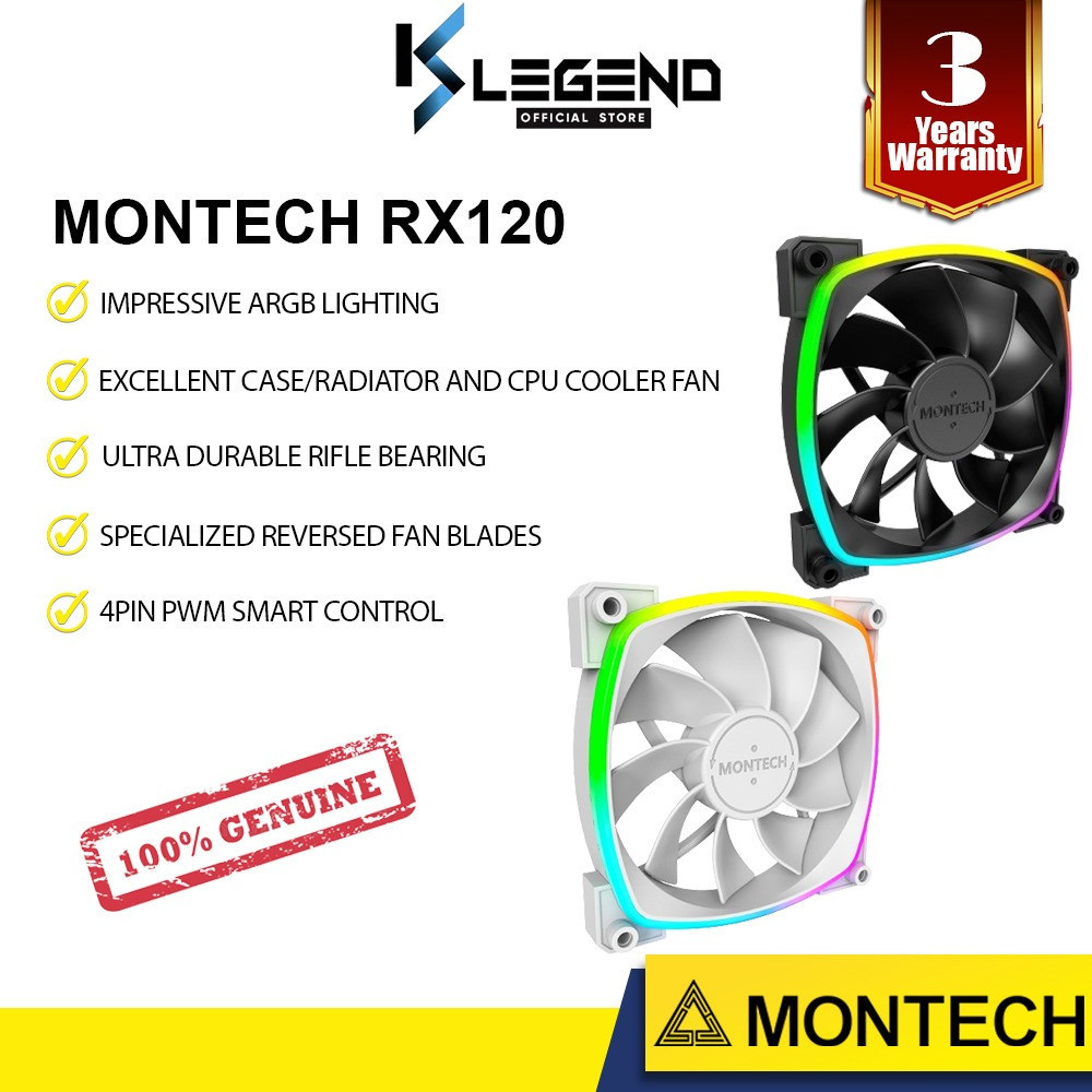 Montech RX120 / RX140 Reversed PWM ARGB Casing Fan - Black / White ...