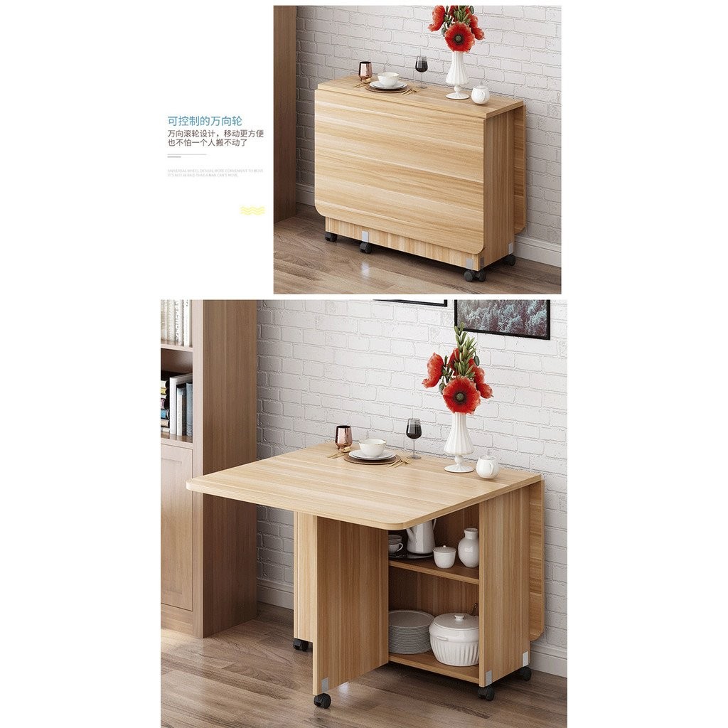 Wooden Folding Dining Table Household Small Apartment Rectangular Simple and Retractable Mobile ...