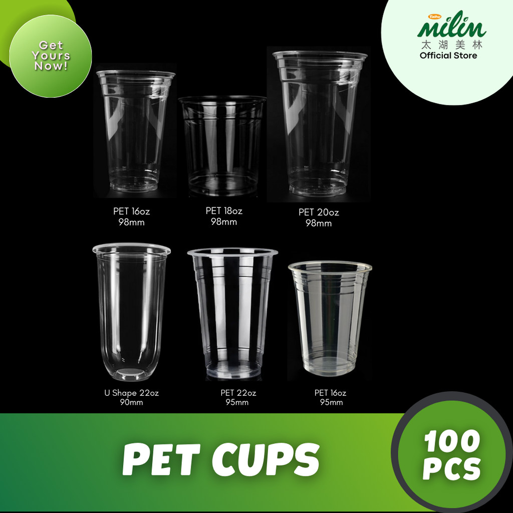 [100pcs] PET Cup / Diamond Cup 90mm/ 95mm / 98mm 16oz/18oz/20oz/22oz/ U ...