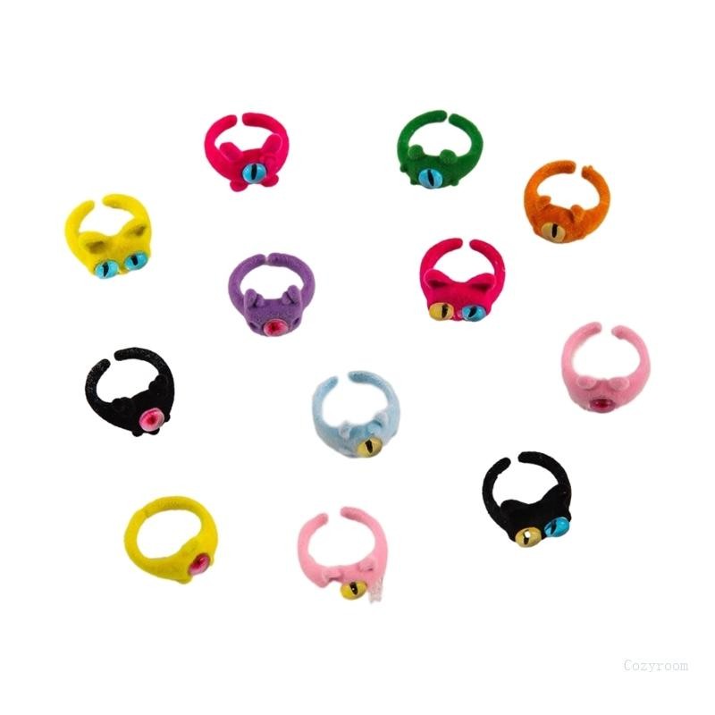 Crazy Set of 12 Monsters Rings for Women Girls Sweet Cool Big Eyes Open ...
