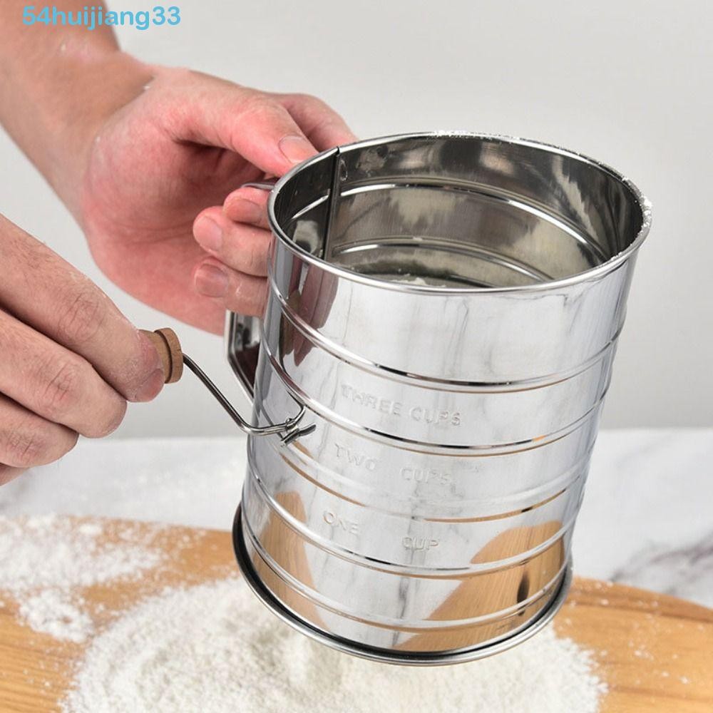 HUIJIANG Flour Filter Cup, with Scale Rotary Hand Crank 3 Cup Stainless ...