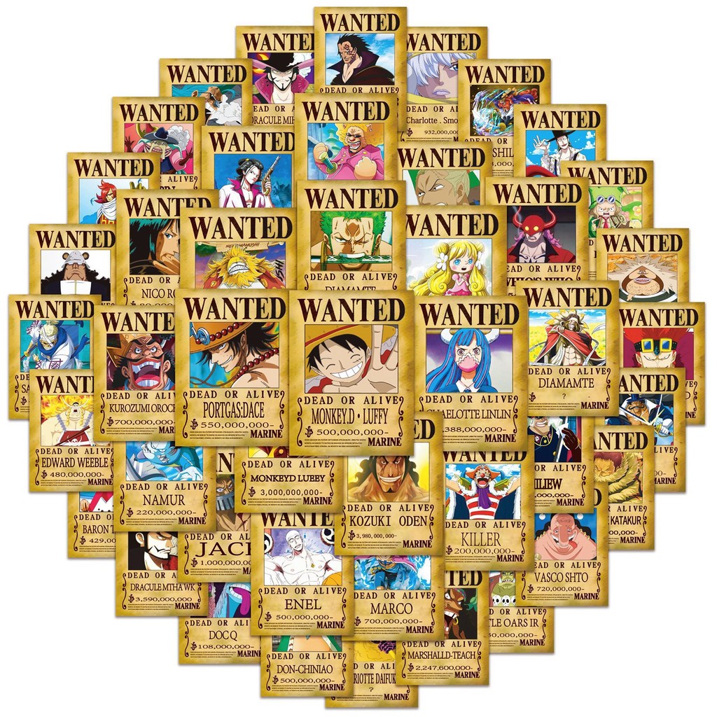 50PCS New Cartoon Anime ONEPIECE Wanted Poster Graffiti Stickers for ...