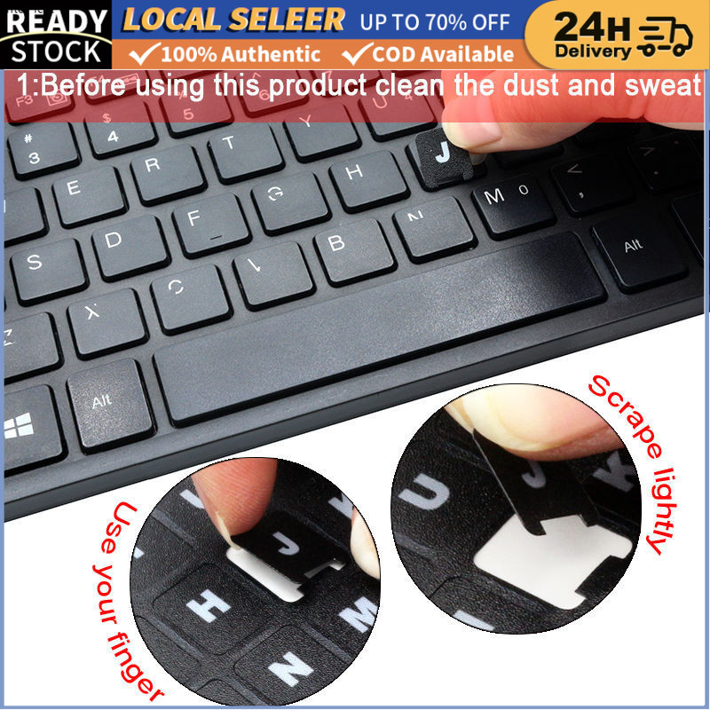 English Keyboard Sticker White on Black Replaceable PVC Desktop Laptop ...