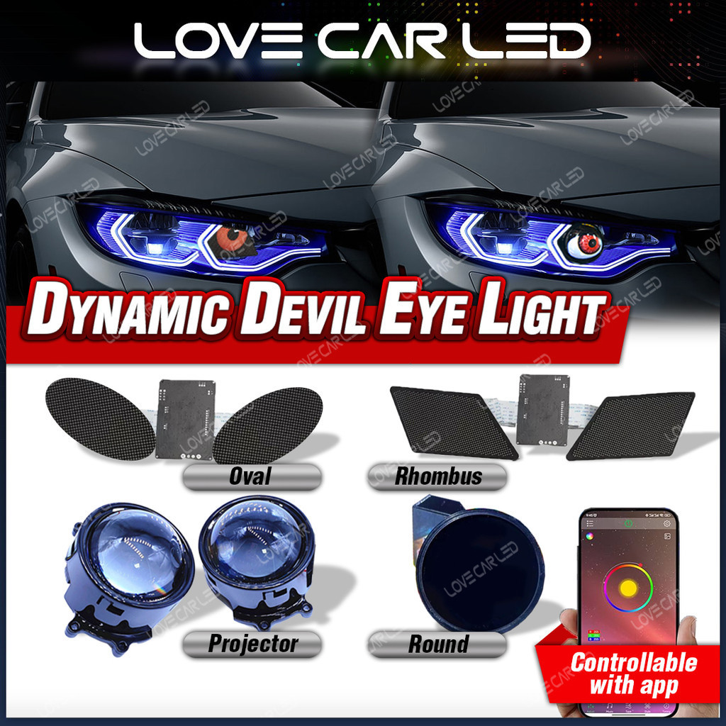 LED Dynamic Devil Eyes Lights 3 Inch 12V Car WIFI Control Headlight ...
