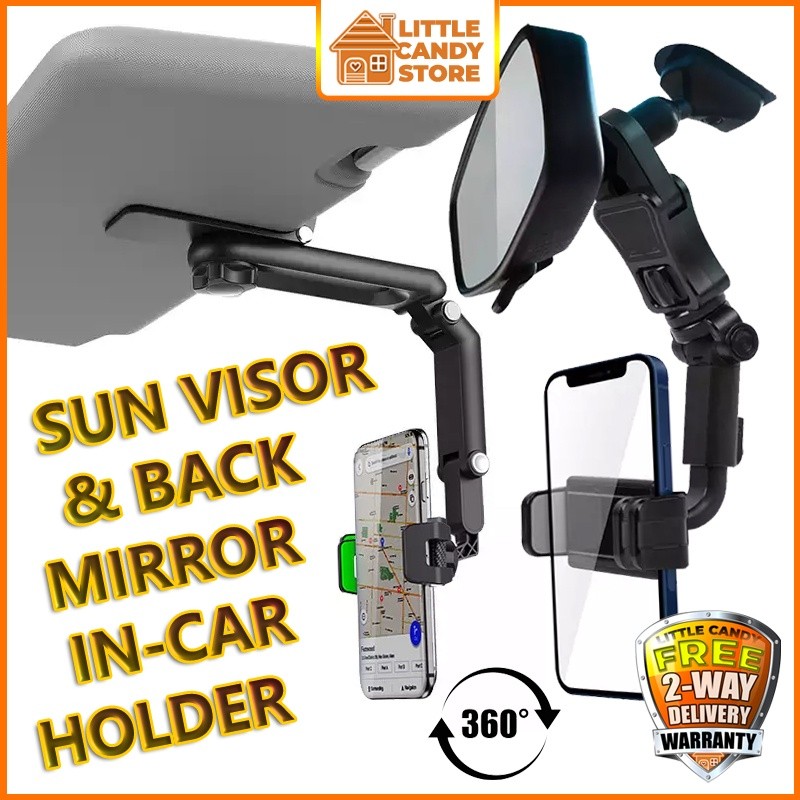 Sun Visor Back Mirror Phone Car Holder Anti Shock In-Car Rear View ...