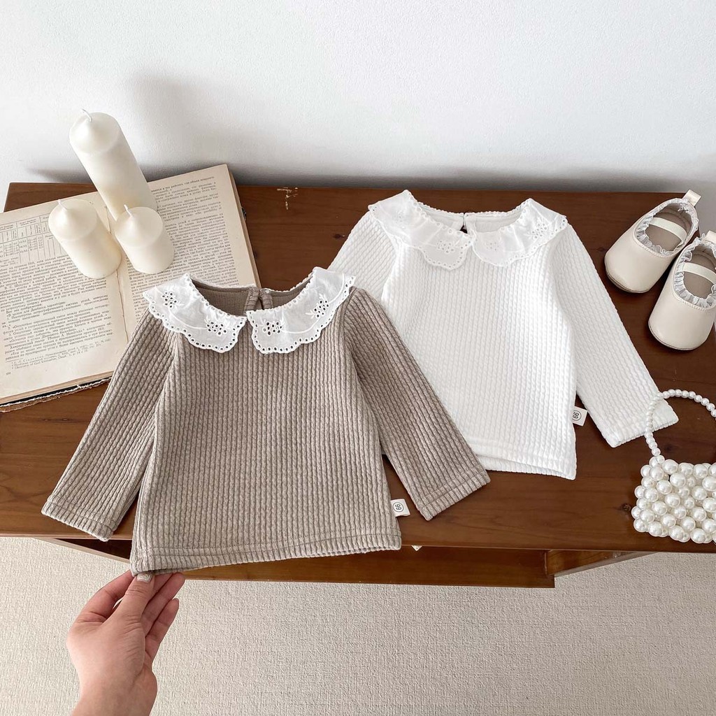 Princess Style Autumn Long Sleeves Lace Collar Infant T-shirt Pure ...