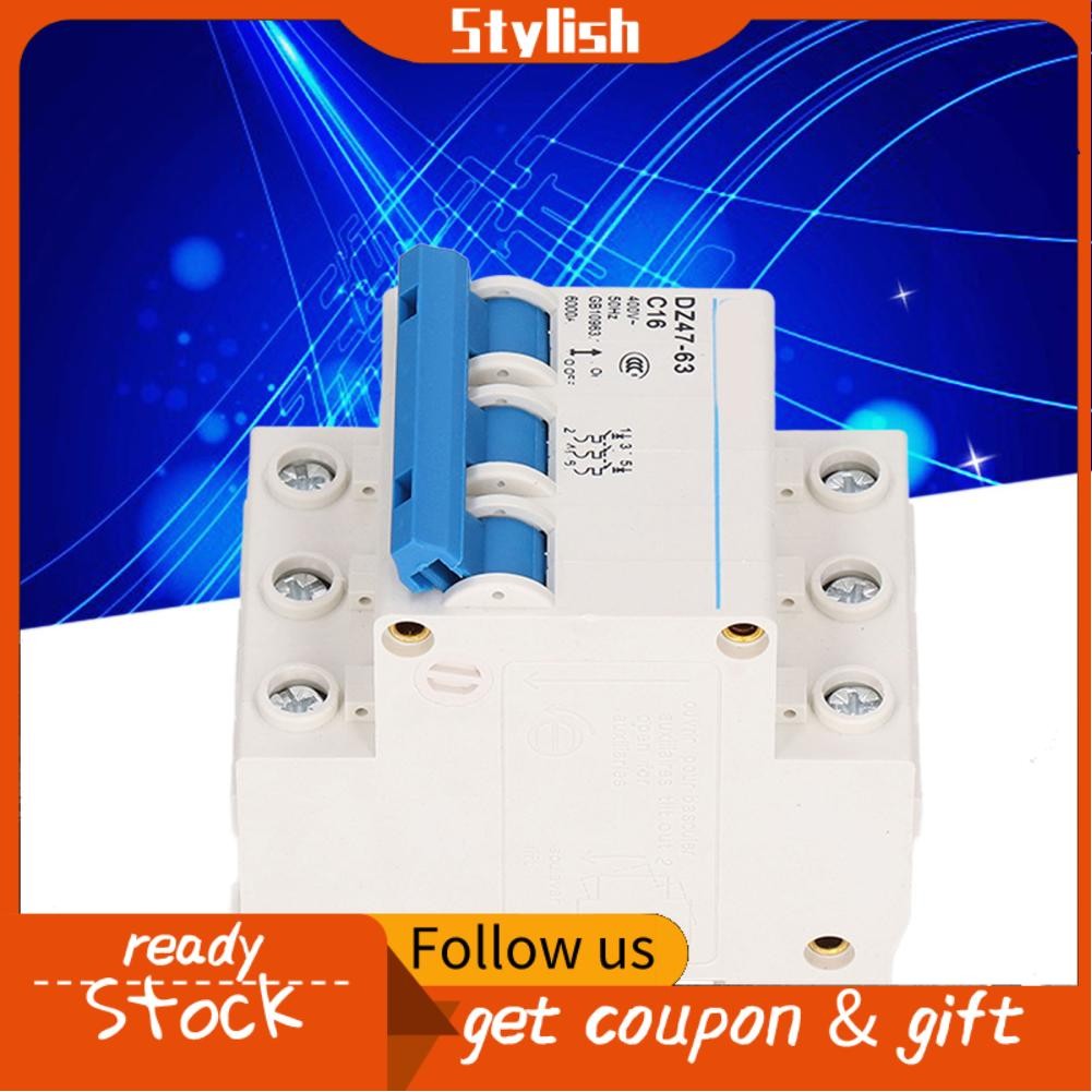 Stylish365 3P Circuit Breaker DIN Rail Mount Short Protection Switch Easy To Install AC 400V 16A ...