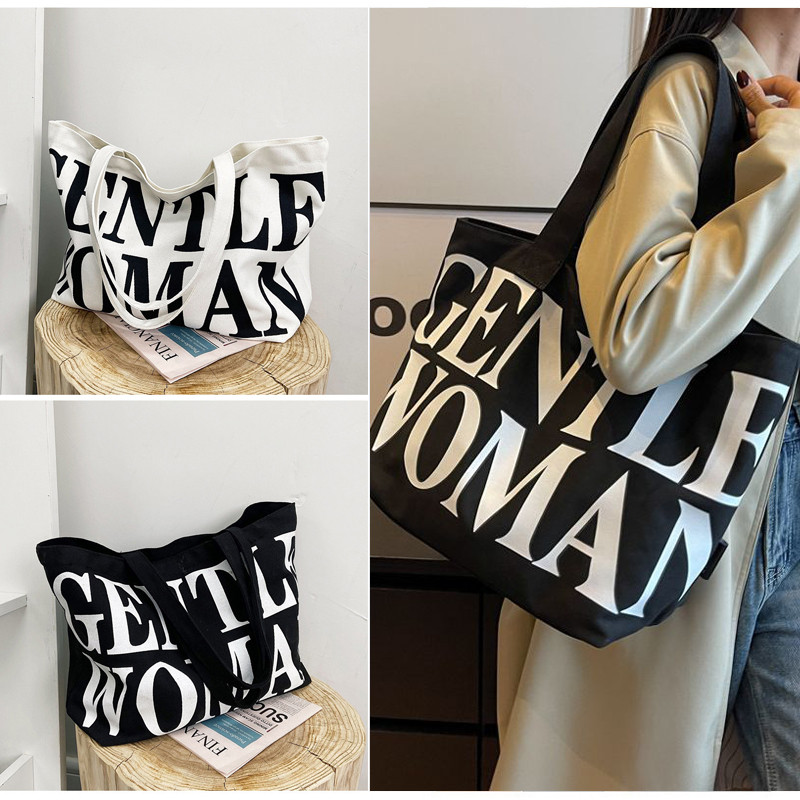 【Letter Print Canvas Bag】Simple Tote Beg Sandang Bahu Kapasiti Besar ...