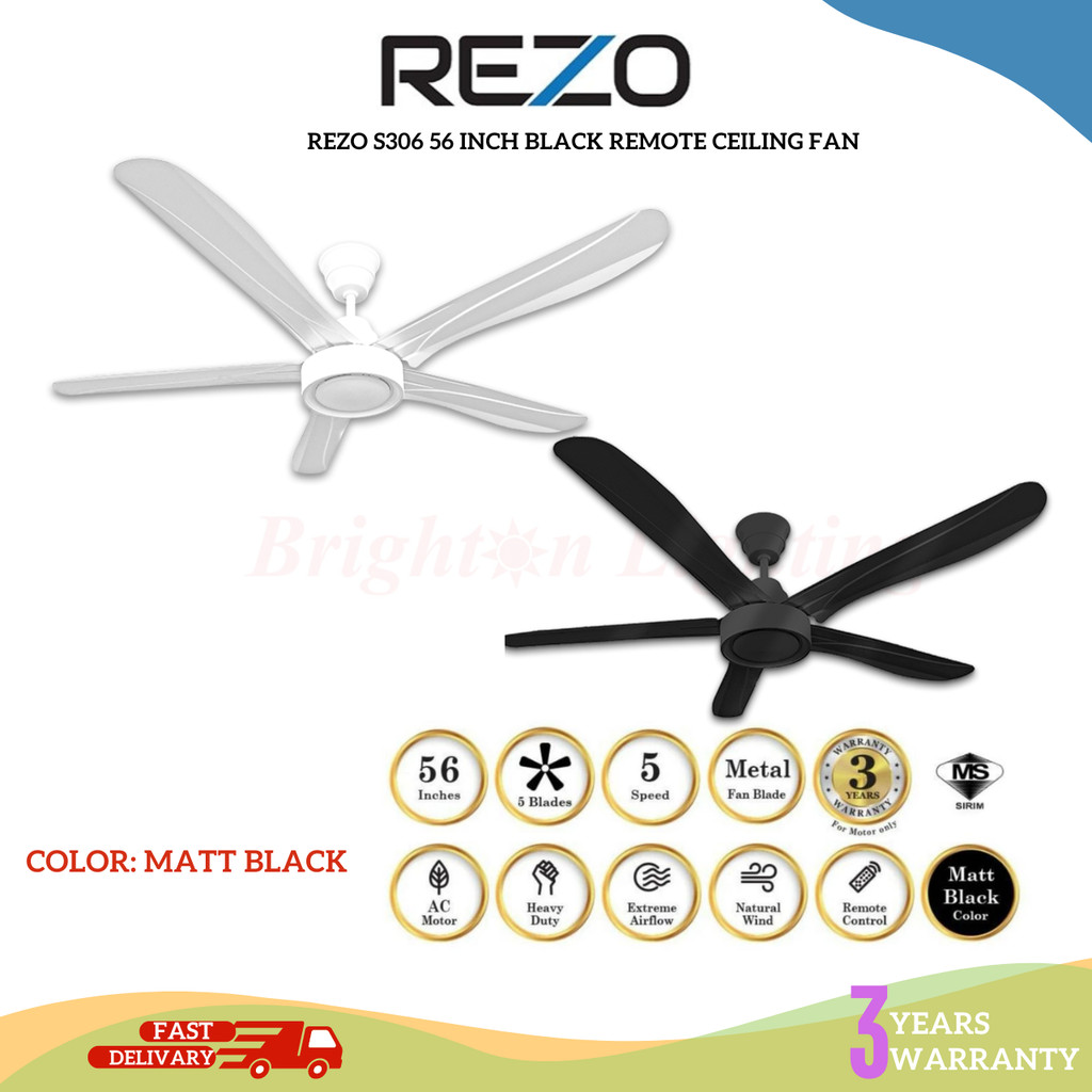 REZO CLASSIC S306 56" 5 Speed Remote Control AC Motor 5 Steel Blades ...