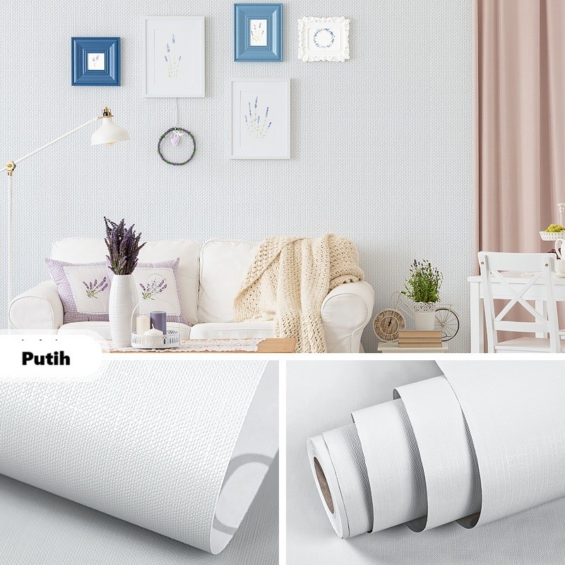 PUTIH Linen Wall Wallpaper Size 50x280cm White Plain Motif - Wallpaper ...