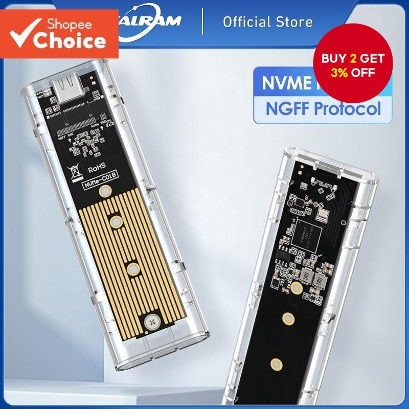 PUSKILL M.2 NVMe SSD Transparent Hard Drive Enclosure Tool Free NGFF ...
