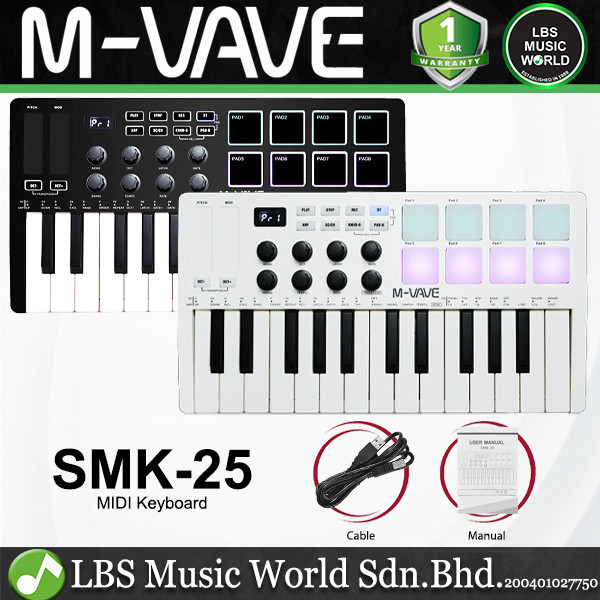 M-VAVE SMK-25 25 Keys Portable Wireless Midi Keyboard with 8 RGB Pads ...