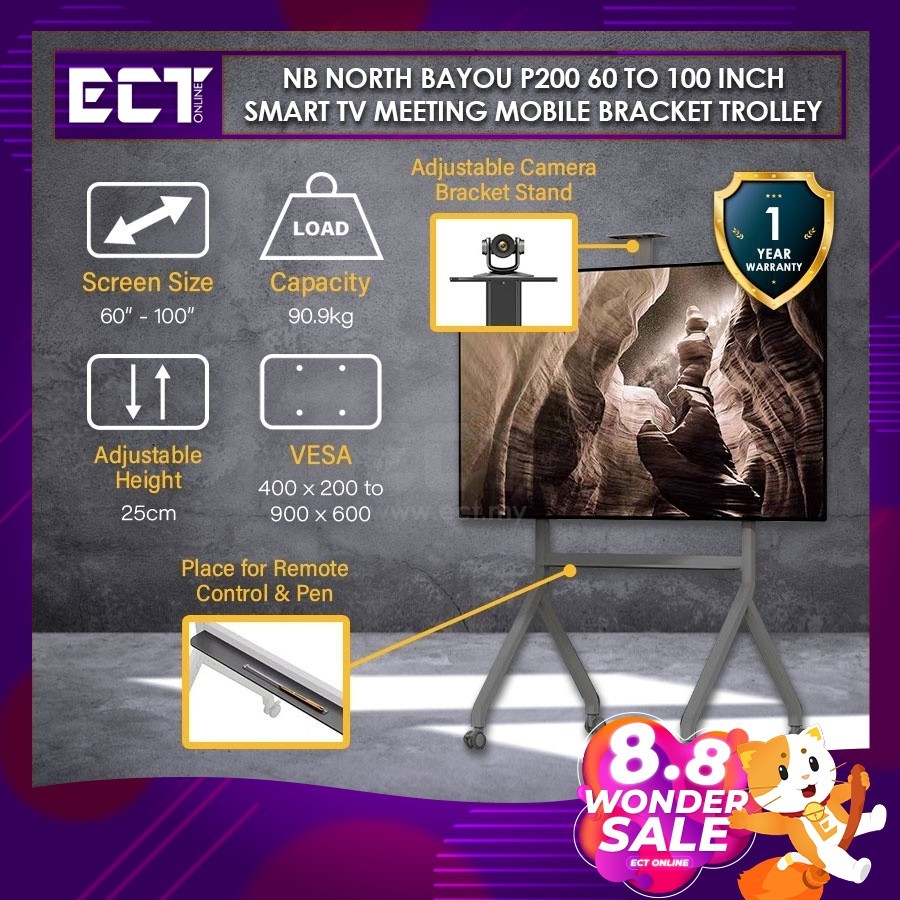 NB North Bayou P200 60" to 100" Smart TV Meeting Mobile Bracket Trolley ...
