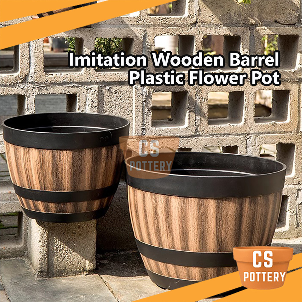 Imitation Wooden Barrel No Hole Plastic Flower Pot Water Lily Lotus ...
