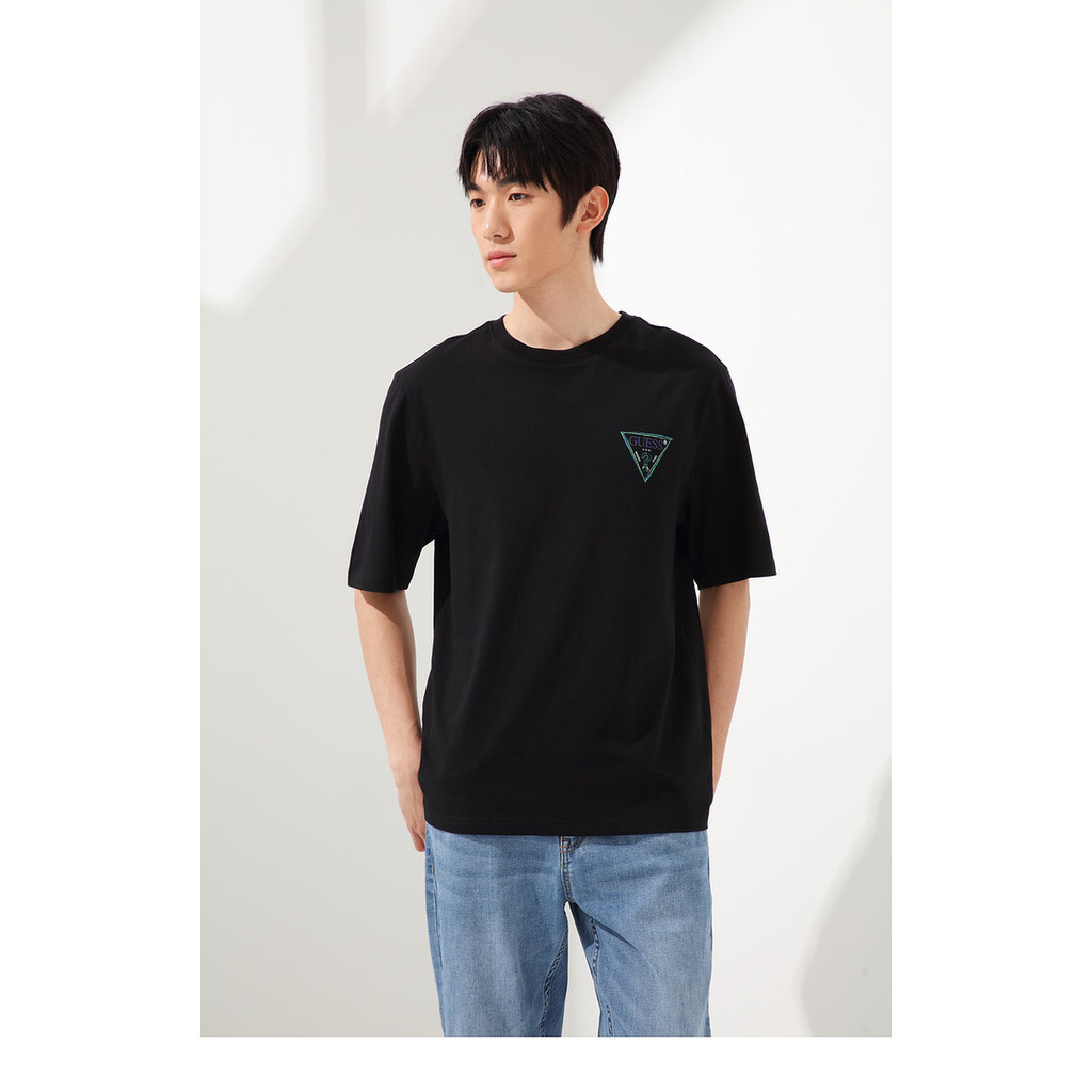 GUESS Men's and Women's Design Logo Solid Color Versatile Short Sleeve ...