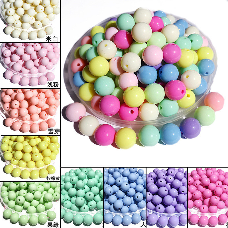 Acrylic beads solid color beads macaron spring color round beads ...