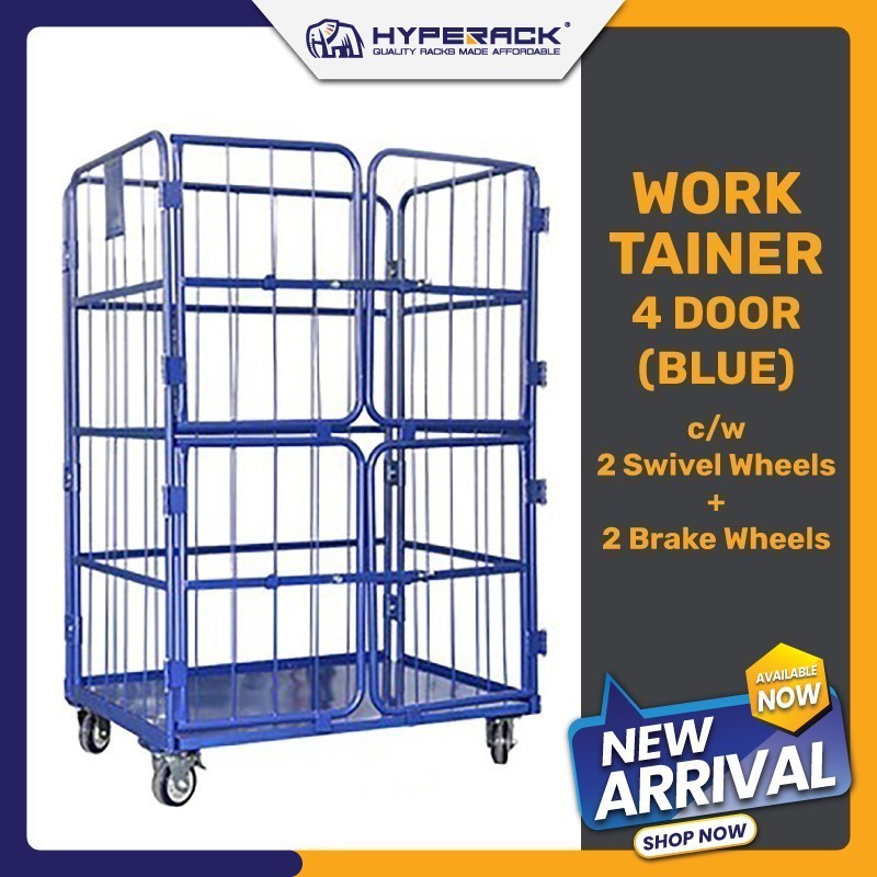 HYPERACK ™️ 500kg Work Trainer 4 Door Cage Trolley Heavy Duty Blue ...