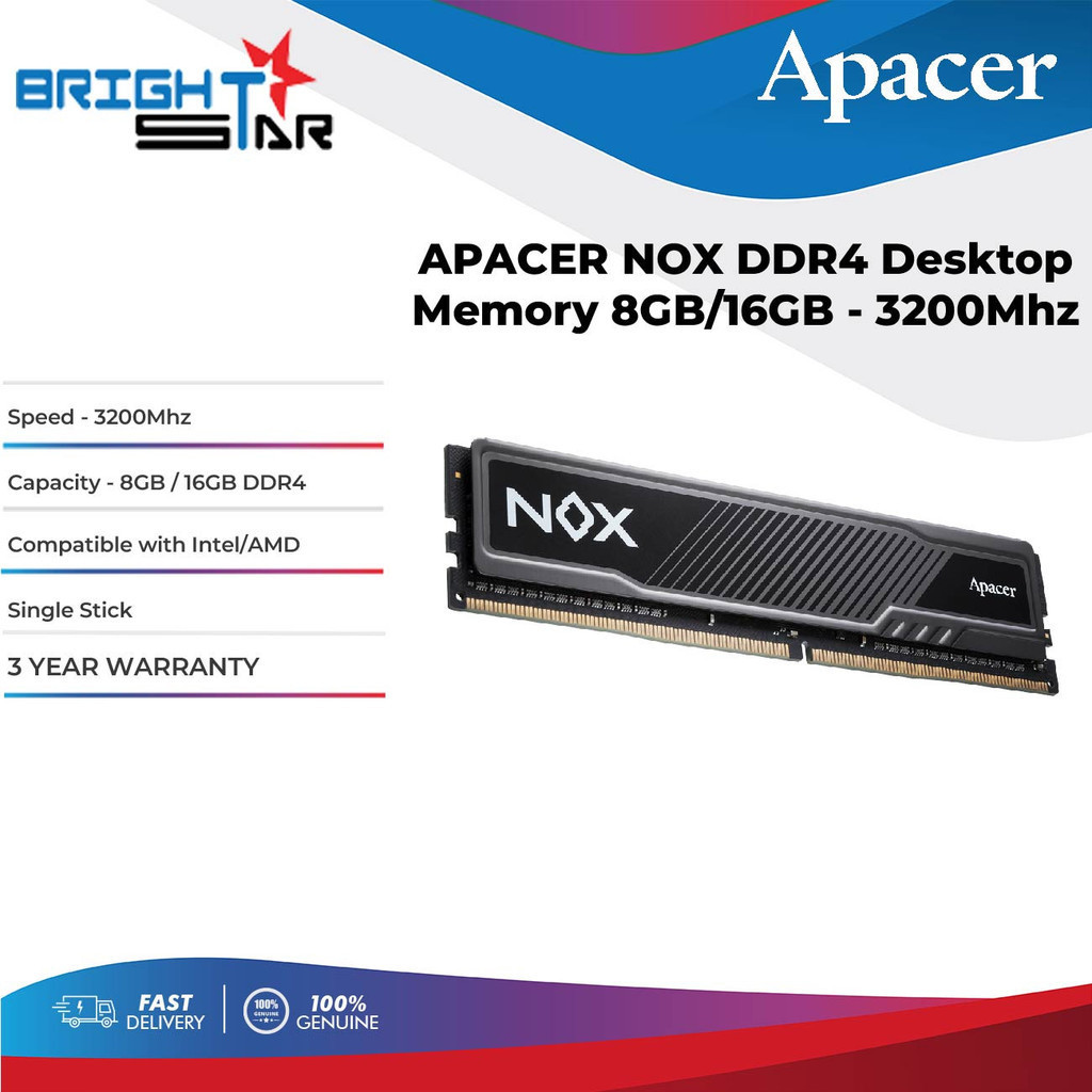 APACER NOX DDR4 Desktop Memory 3200Mhz - Black (8GB/16GB) | Shopee Malaysia