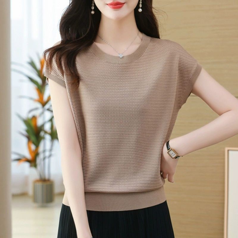 Korean Fashion Solid Color T-shirt New Ice Silk Loose Knitted Bat Bat ...