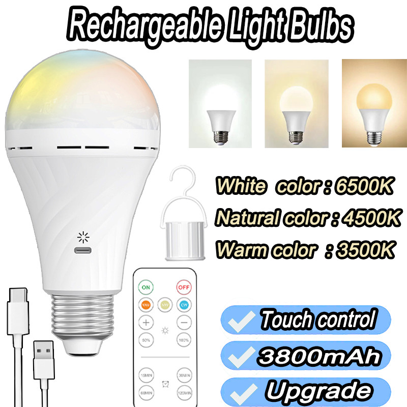 💡💡2024 USB C Rechargeable Light Bulb 10W Battery Powered Light Bulb E27 ...