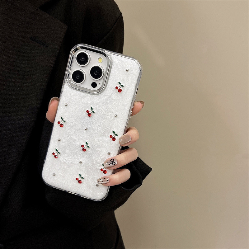 3D inlaid cherry rhinestone white drip case for iPhone 11 11Promax 12 ...