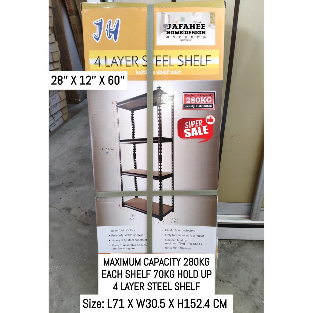 【JFT】4 Tier Boltless Rack (L71xW30.5xH152.4CM) 9mm MDF Board / maximum ...