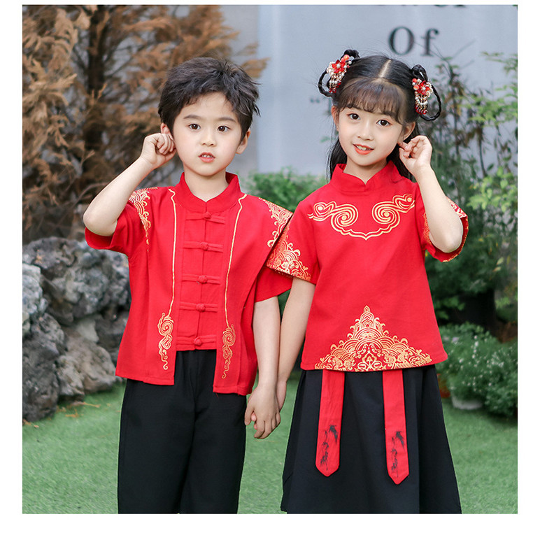 CNY Girls Cheongsam Dress Boys Hanfu Sets Chinese New Year Children ...