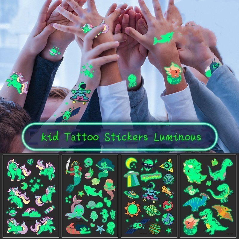 Cute Cartoon Tattoo 5PCS/Set Kids Temporary Tattoo Stickers Luminous ...