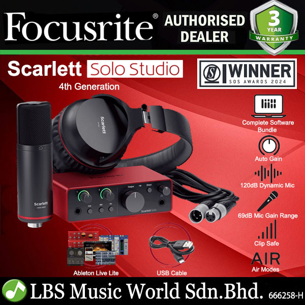 Focusrite Scarlett Solo Studio 4th Generation Recording Bundle Package ...