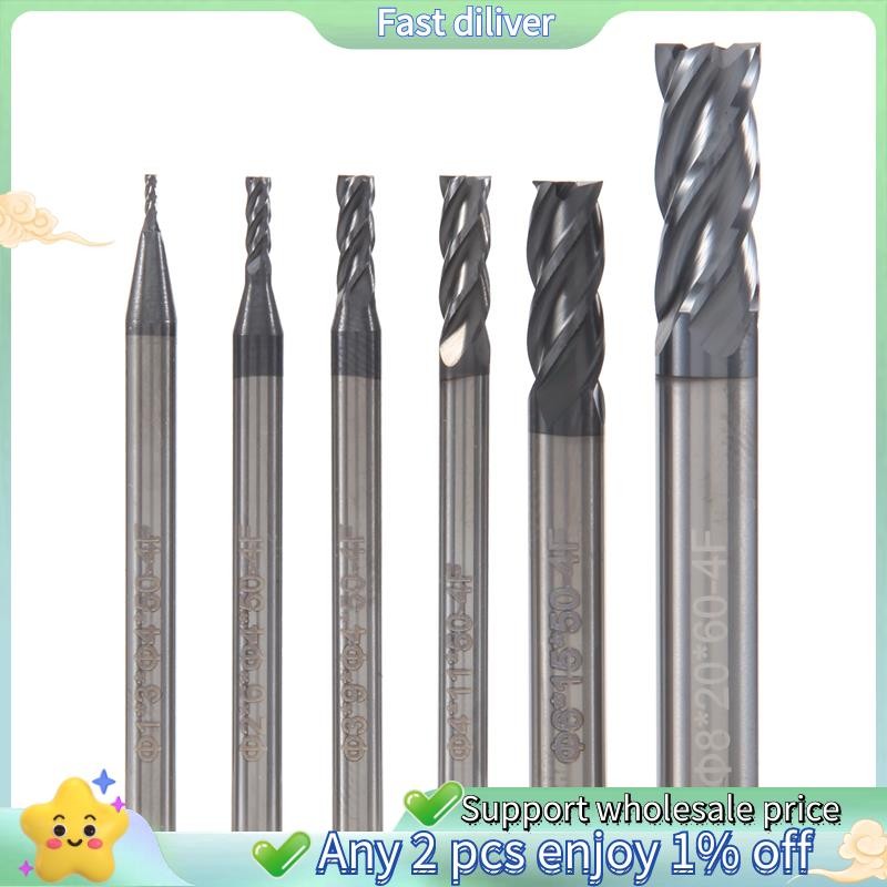 GT-6Pcs 4 Flutes End Mills Set for Steels Square CNC Carbide Milling ...