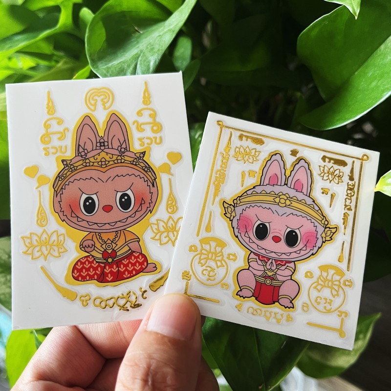 Labubu Cute Lucky Fortune Gilding Color Stickers Labu Cloth Lucky ...