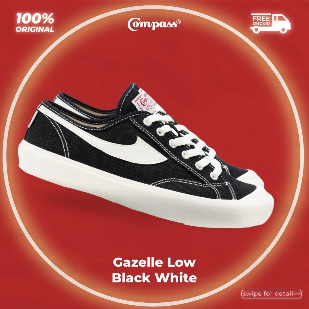 [Original] Compass gazelle low black white shoes | Shopee Malaysia