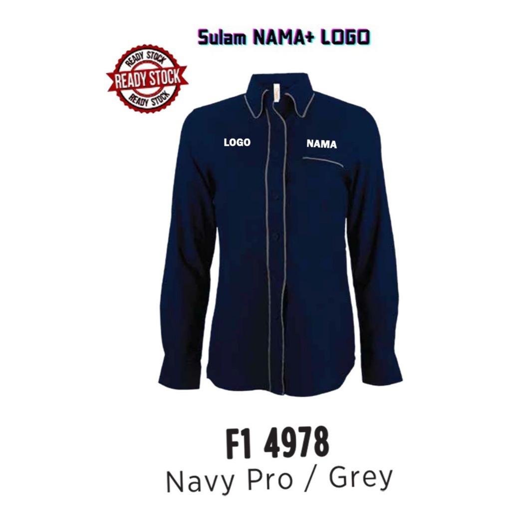 BAJU KORPORATE PEREMPUAN NAVY PRO LENGAN PANJANG F1 4978 JENAMA OREN ...