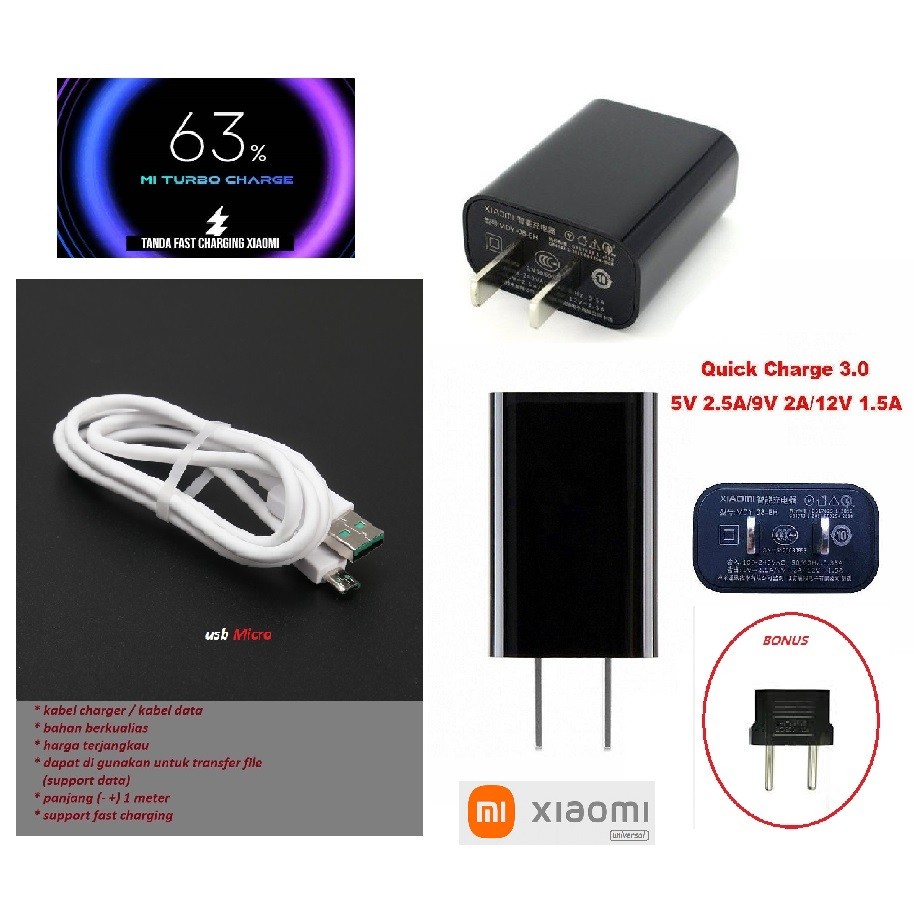 Usb micro cable & charger adapter xiaomi redmi 9A - redmi 9A Sport ...