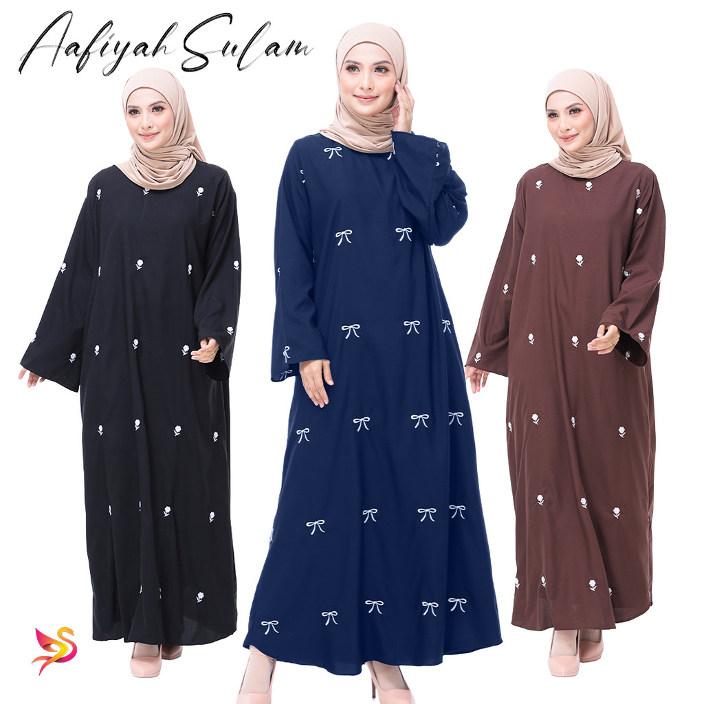 Jubah Sulam Aafiyah | Abaya Sulam Eksklusif | Dress Coquette Elegant ...