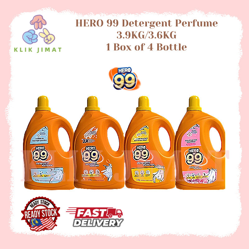 (KLIKJIMAT) HERO 99 Detergent Perfume 3.9KG/3.6KG 1 Box of 4 Bottle | Shopee Malaysia