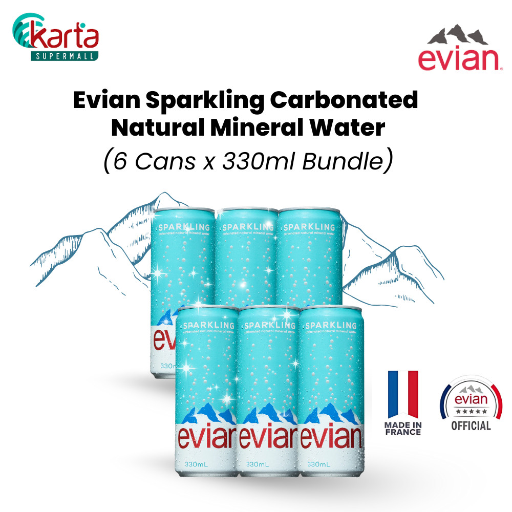 Evian Sparkling Carbonated Natural Mineral Water Bundle Set (330ml x 6 ...
