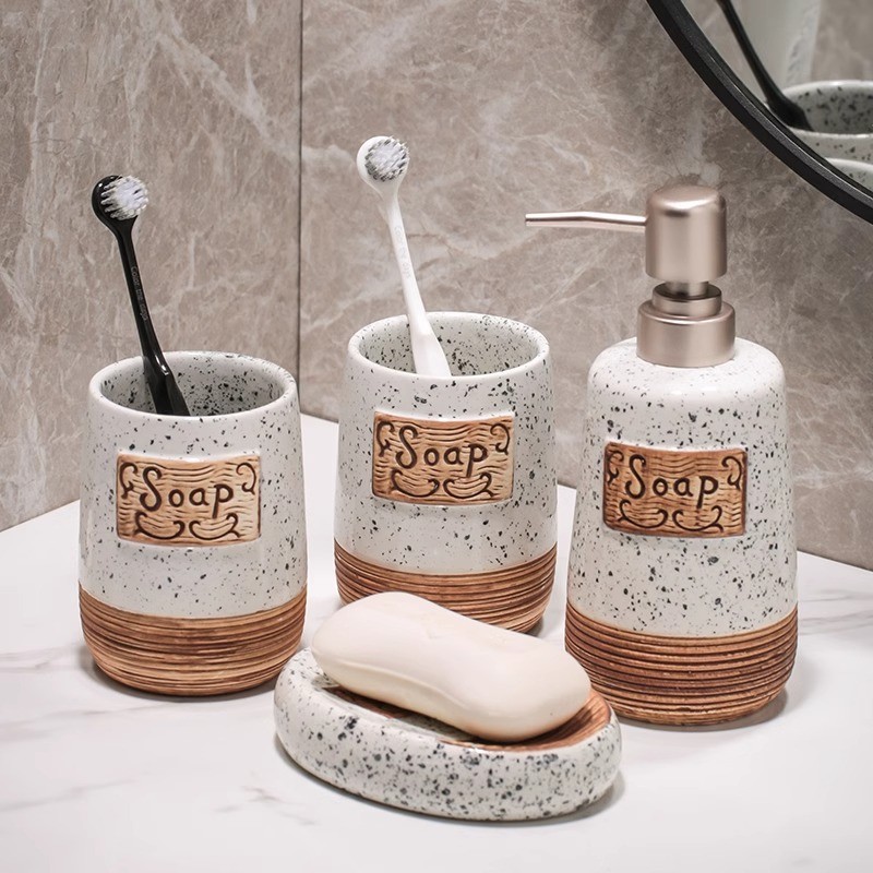 Retro Ceramic Bathroom Wash Set Bathroom Washbasin Simple Mouthwash Cup ...