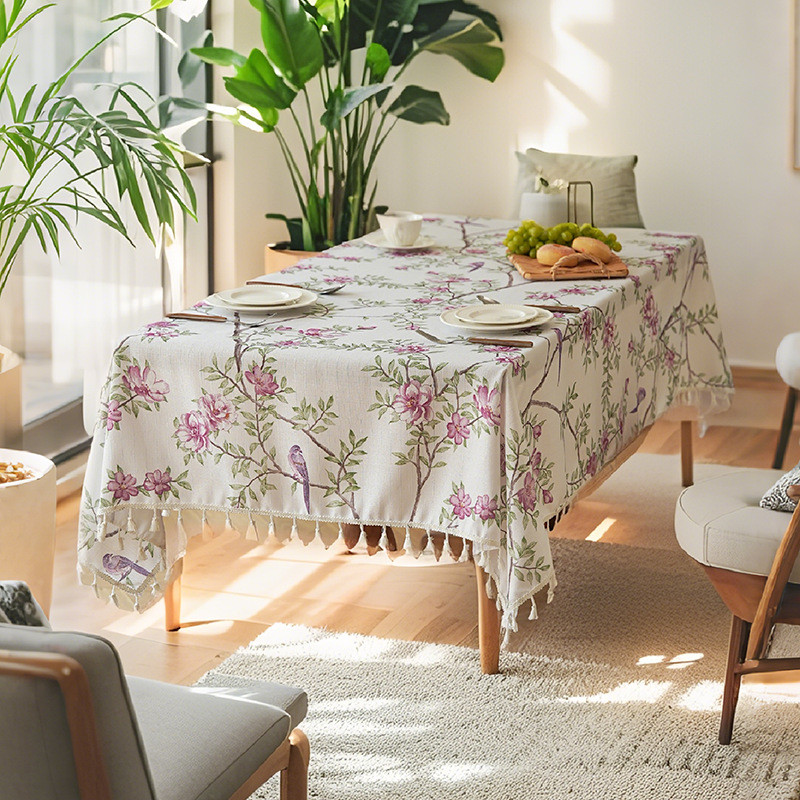 135 * 260cm Tablecloth ins Style Tassel Flower Bird Print French ...