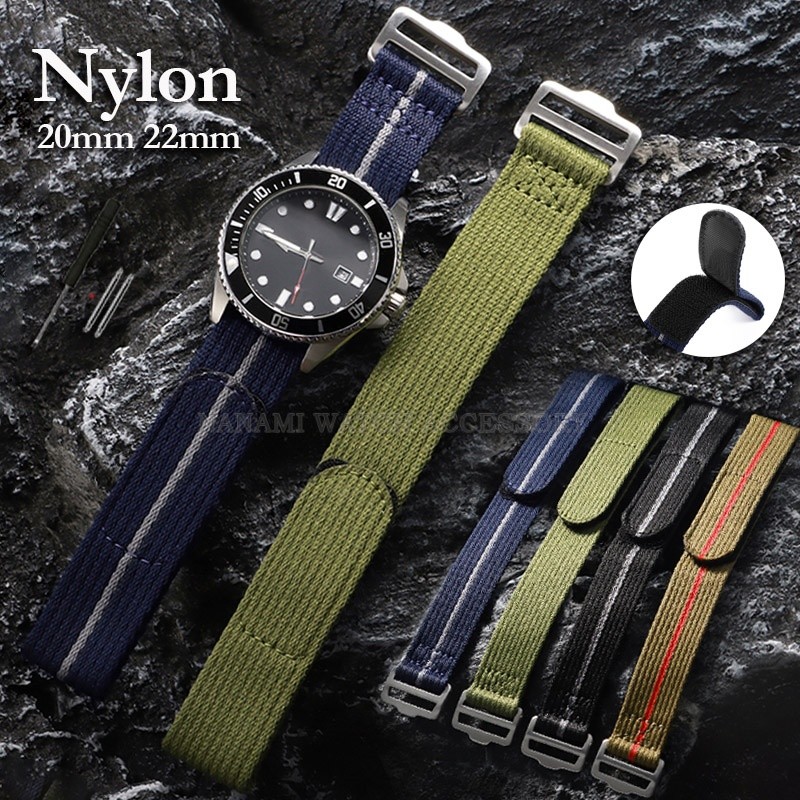 20mm 22mm NATO Nylon Watch Strap Canvas Hook Loop Bracelet Militray ...