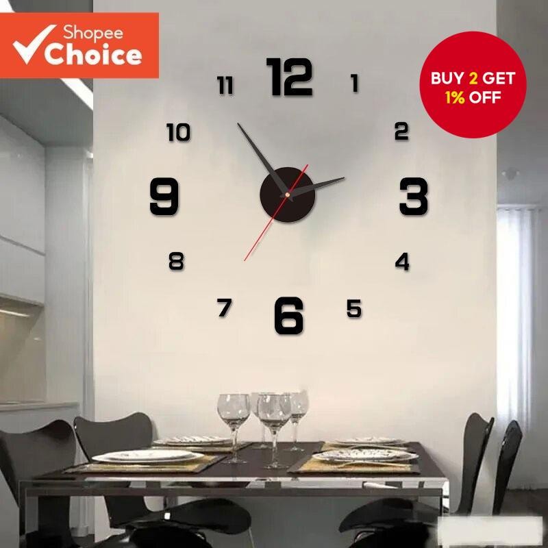Creative Frameless DIY Wall Clock Wall Decal Silent Home Living Room ...