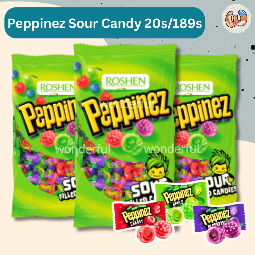 WF Roshen Peppinez Sour Filled Candy Apple / Blueberry / Cherry Mixed ...