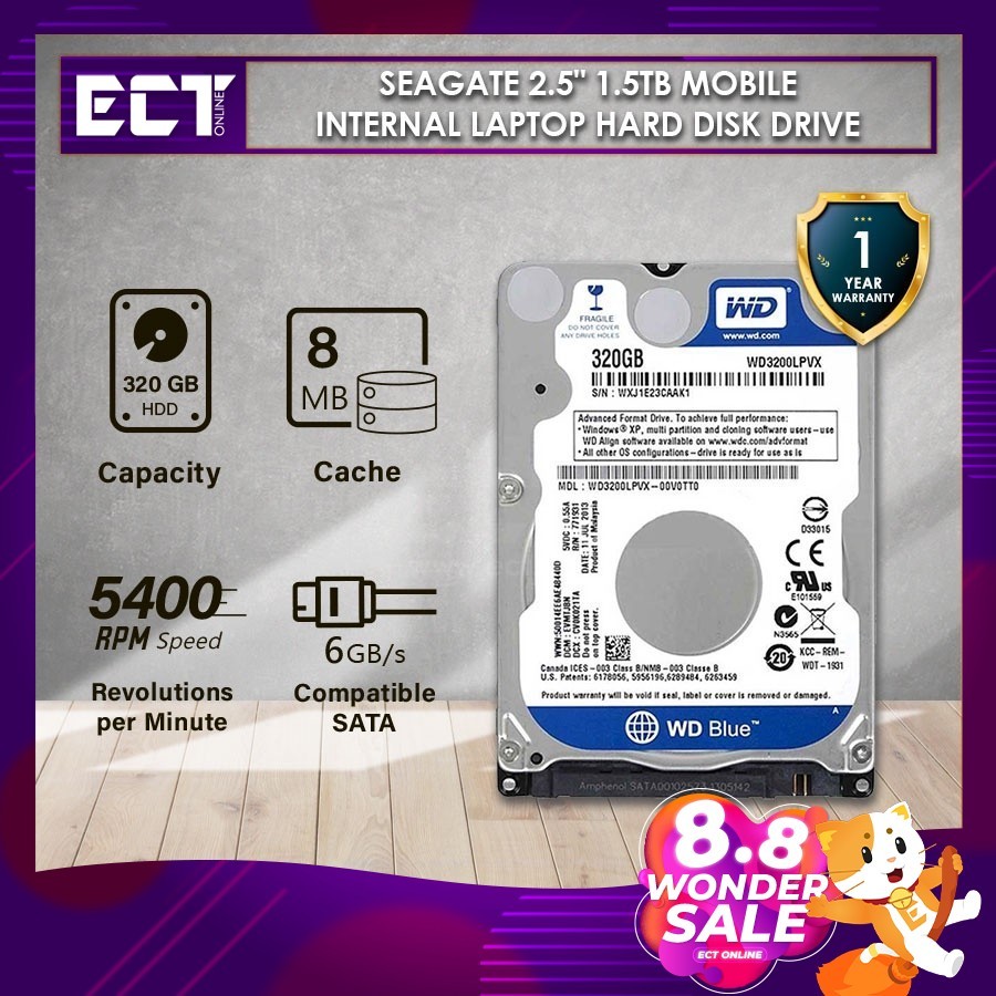 Western Digital Scorpio Blue 2.5" 320GB 5400RPM 8MB Sata Laptop Hard Disk Drive (WD3200LPVX ...